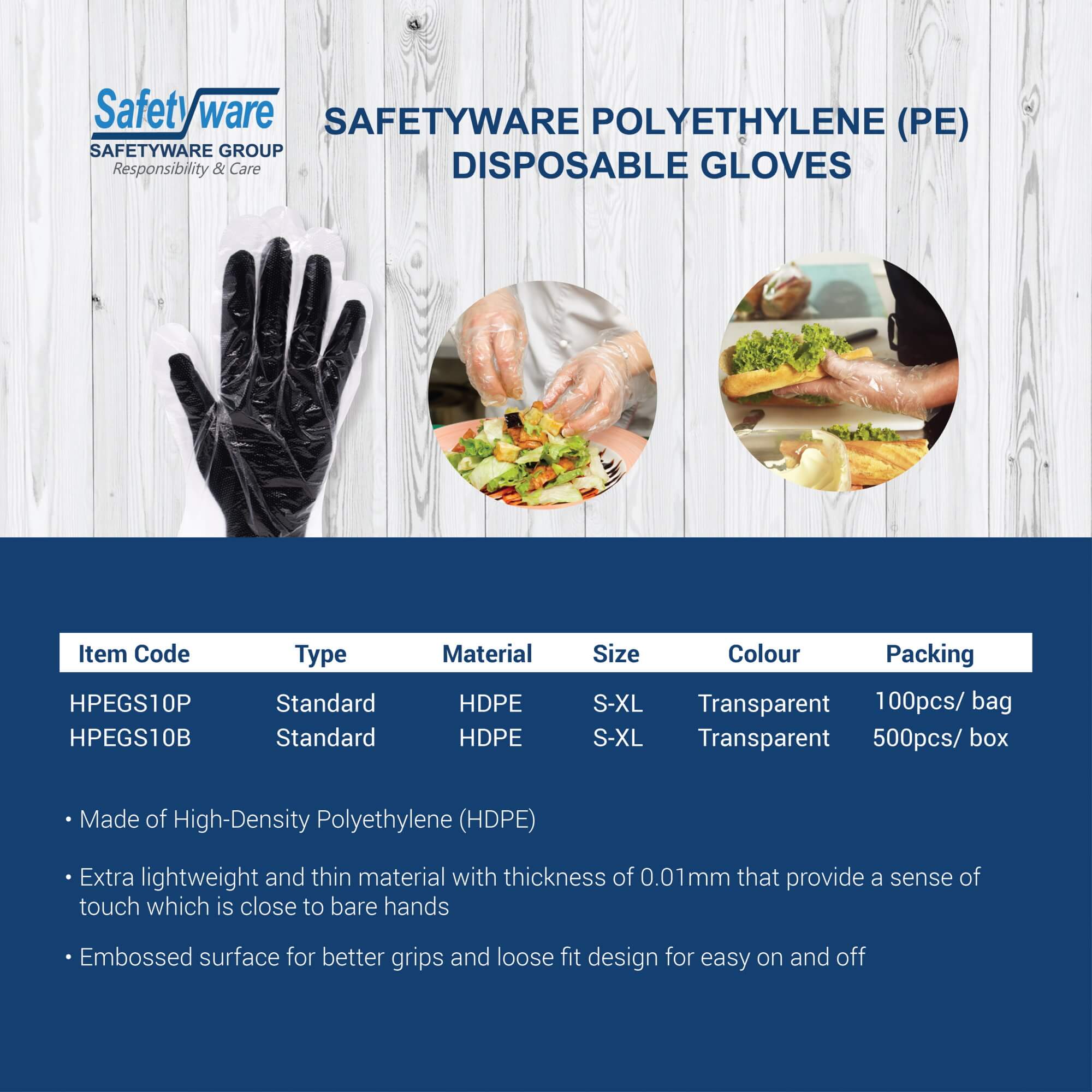 Safetyware - Hand Protection PE Disposable Gloves