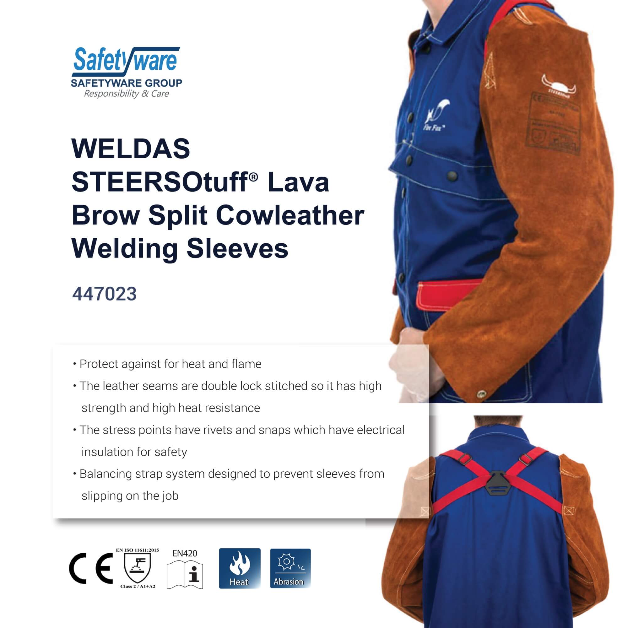 WELDAS Lava Brown Leather Welding Sleeves - Safetyware Sdn Bhd